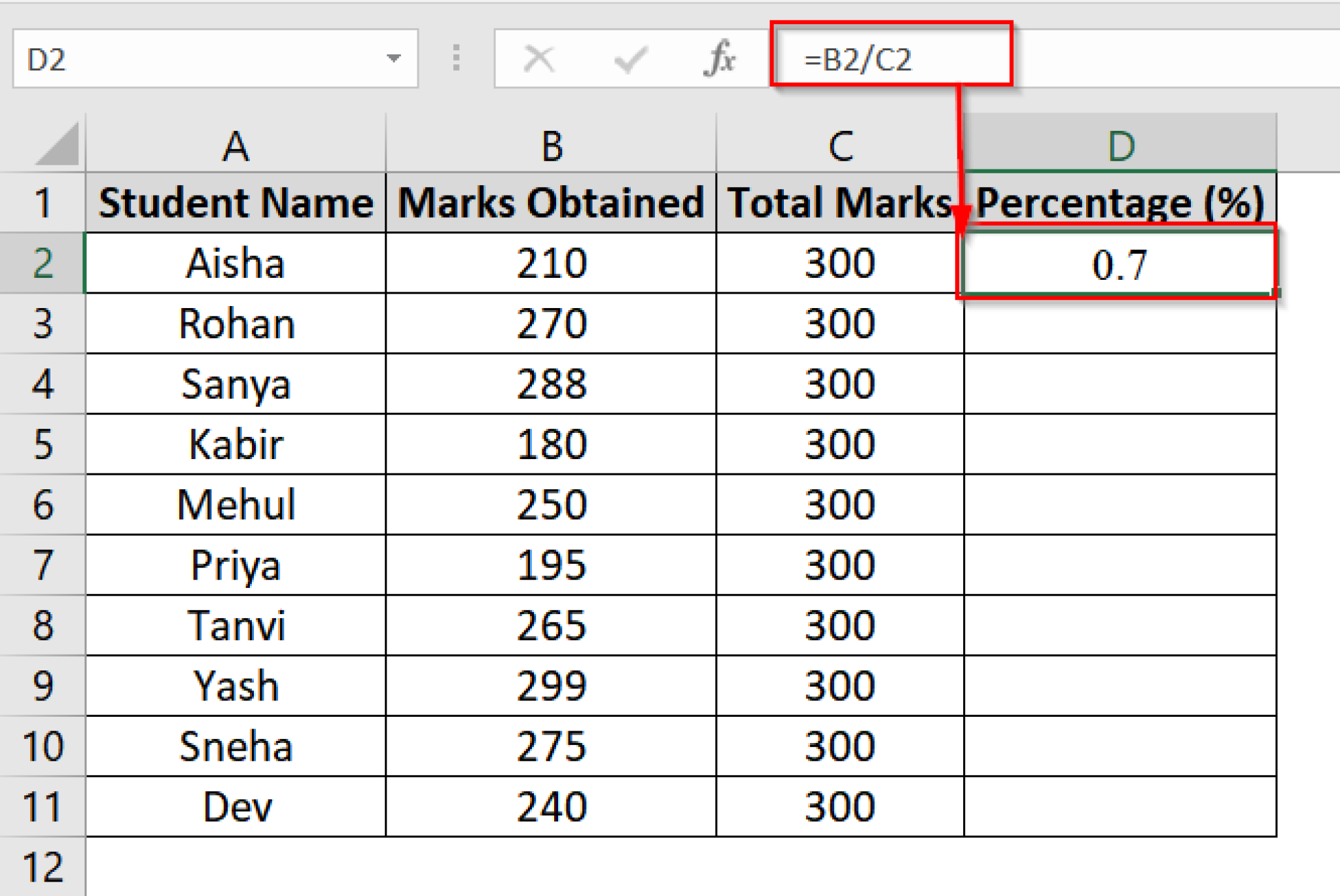 How to Use Percentage Formula in Excel for Marksheet - Excel Insider