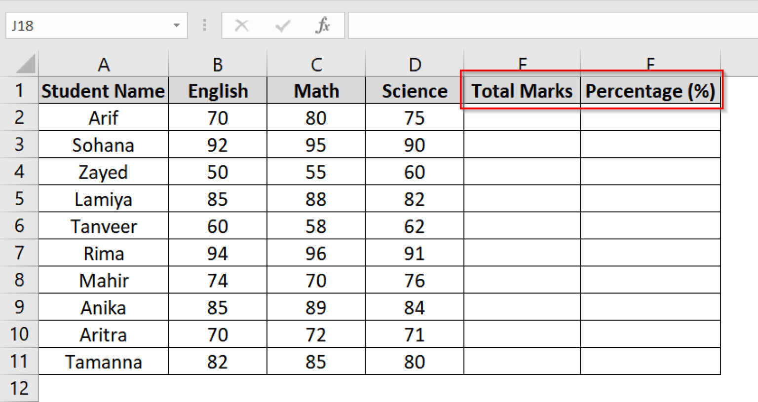 How to Use Percentage Formula in Excel for Marksheet - Excel Insider