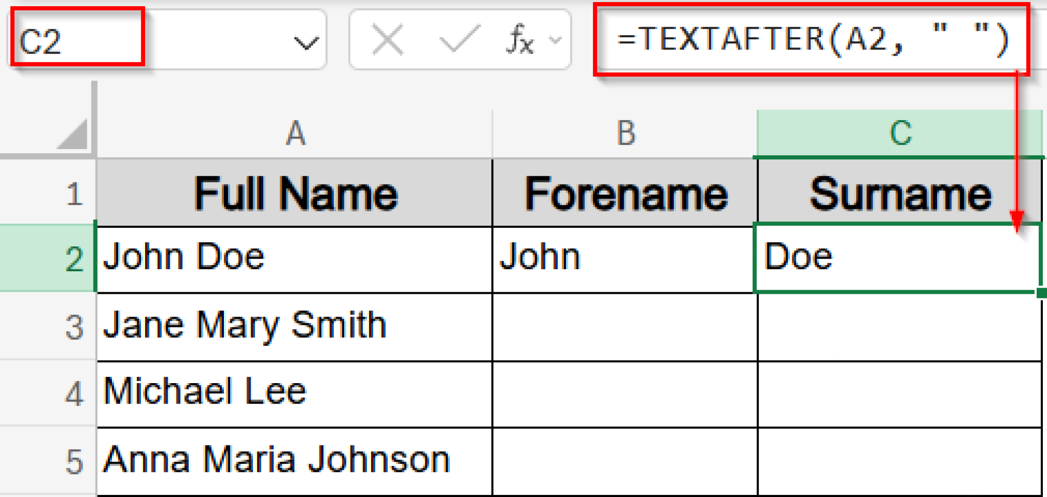 Separate First and Last Names with Space in Excel Formula - Excel Insider