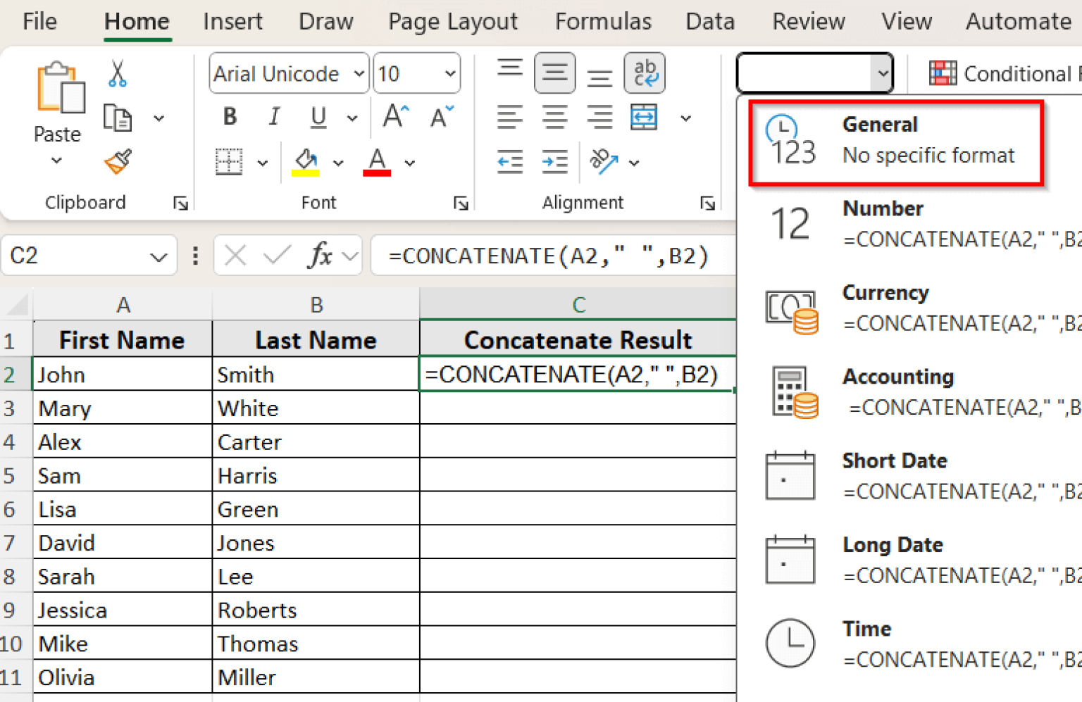 [Solved] CONCATENATE Function in Excel Not Working - Excel Insider