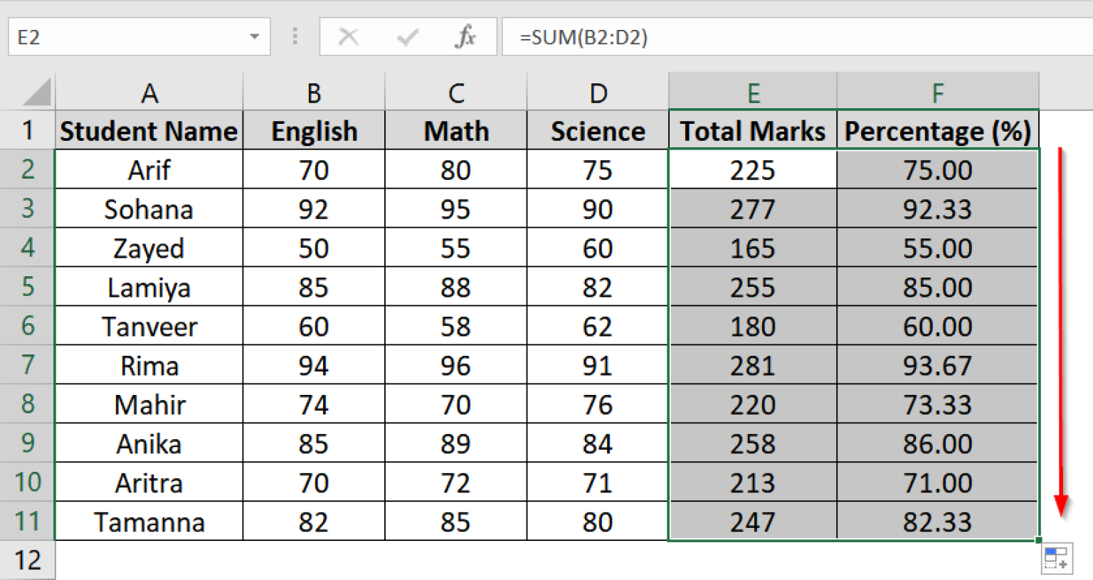 How to Use Percentage Formula in Excel for Marksheet - Excel Insider