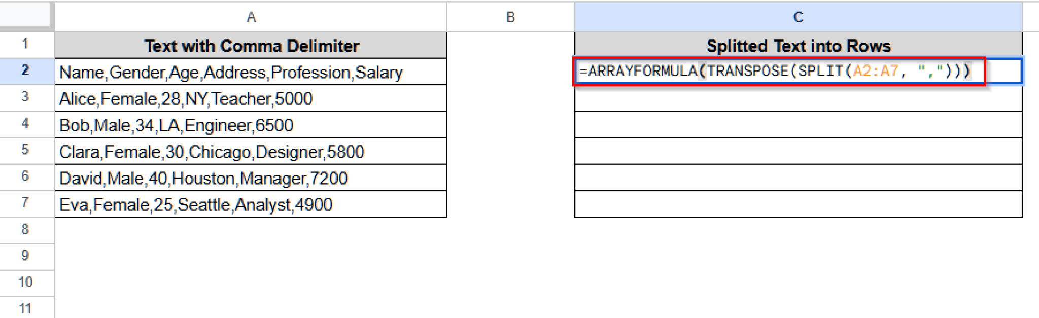How to Split Text to Rows in Google Sheets (2 Useful Formulas) - Excel Insider