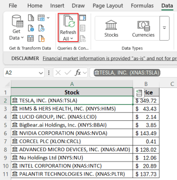 How to Get Live Stock Prices in Excel (4 Suitable Methods) - Excel Insider
