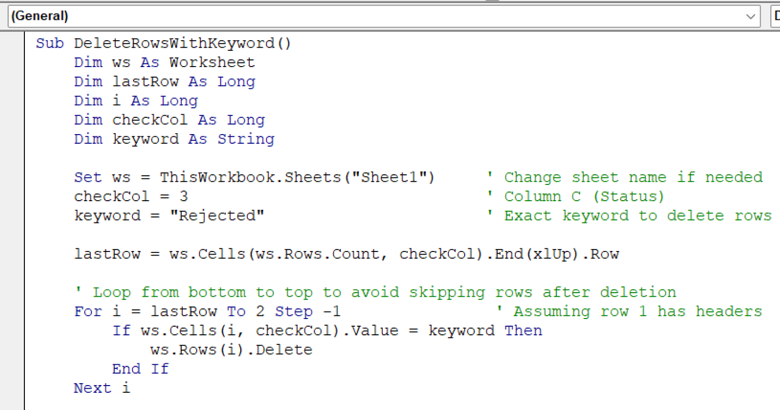 How to Delete Rows Based on Criteria Using VBA Macro - Excel Insider