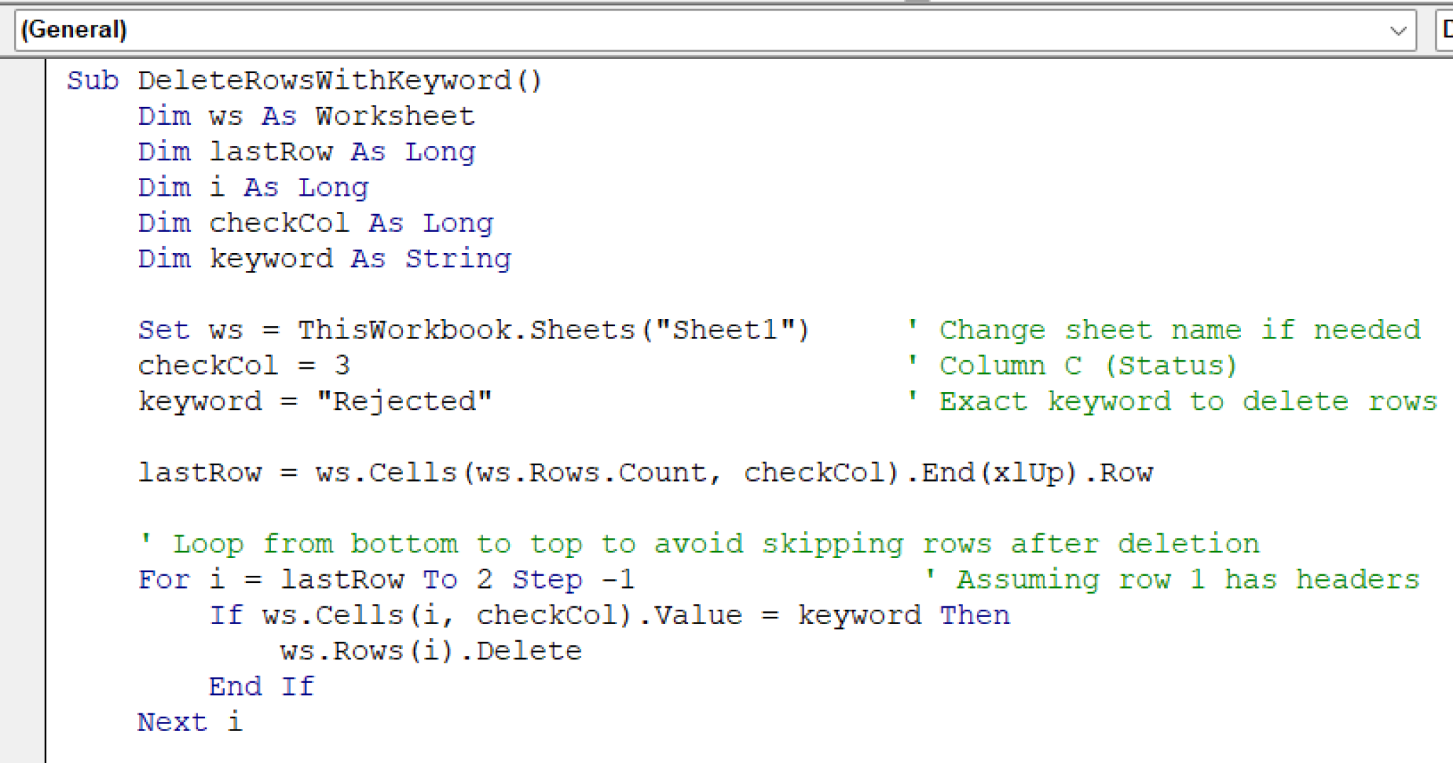 How To Delete Rows Based On Criteria Using Vba Macro Excel Insider