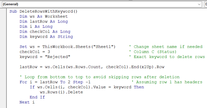 How To Delete Rows Based On Criteria Using Vba Macro Excel Insider 0019
