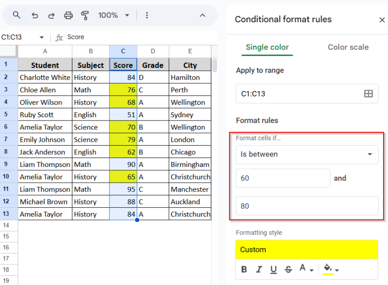 Conditional Formatting with Multiple Conditions in Google Sheets ...