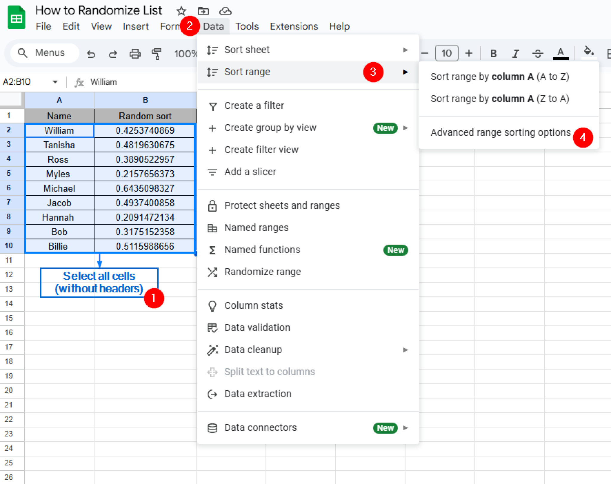 How to Randomize a List in Google Sheets (4 Quick Tricks) - Excel Insider