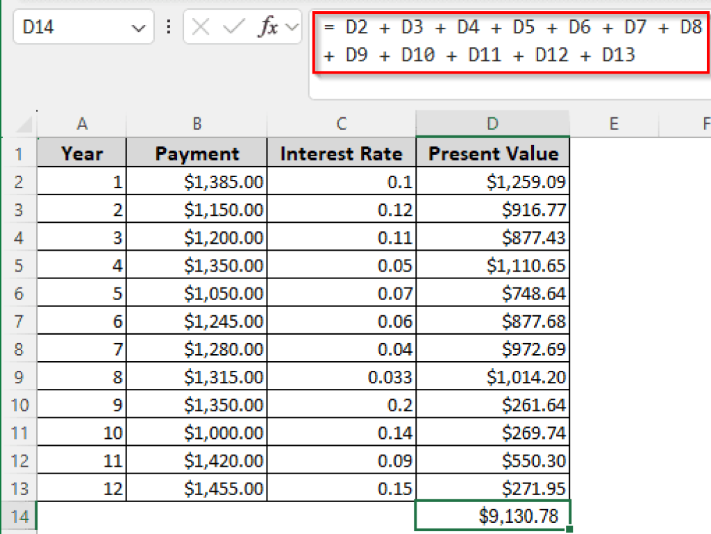 How To Calculate Present Value In Excel With Different Payments Excel