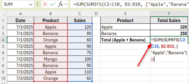 SUMIFS with Multiple Criteria in Same Column in Excel - Excel Insider