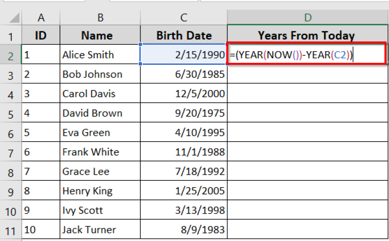 How to Calculate Years in Excel from Today (4 Examples) - Excel Insider