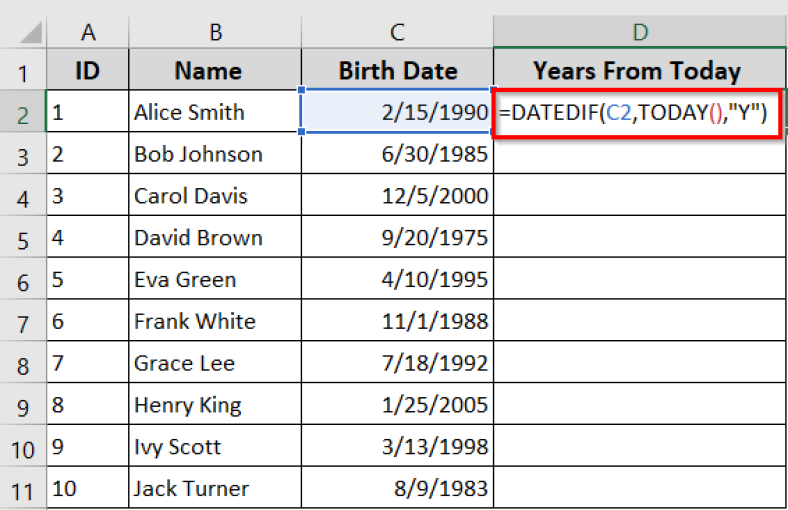 How to Calculate Years in Excel from Today (4 Examples) - Excel Insider