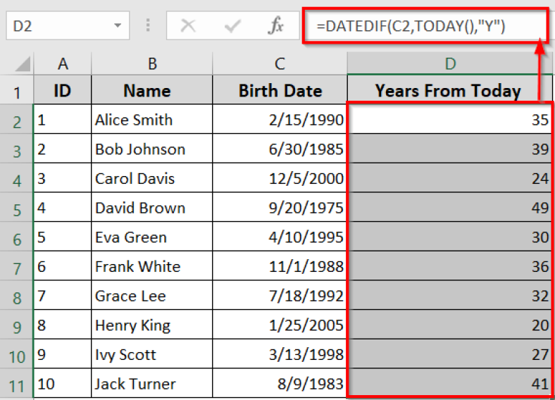 How to Calculate Years in Excel from Today (4 Examples) - Excel Insider