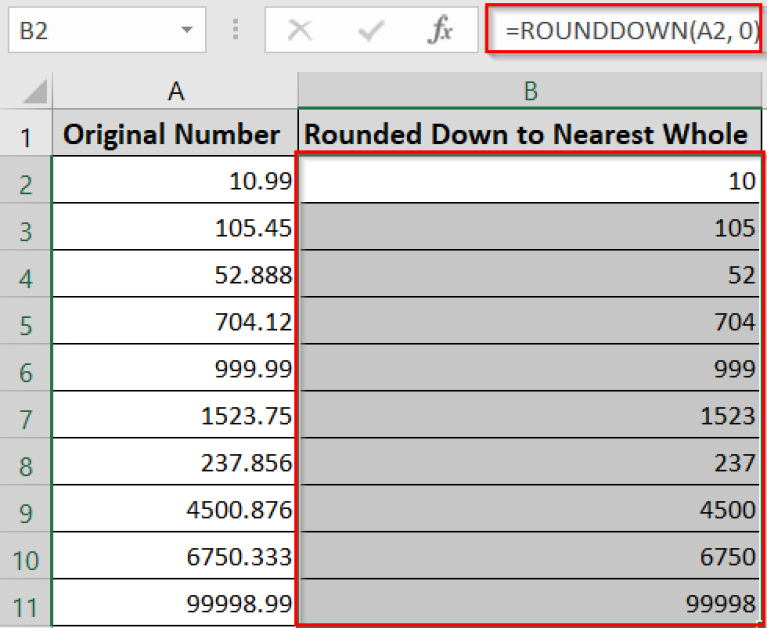 How to Round Down to Nearest Whole Number in Excel - Excel Insider