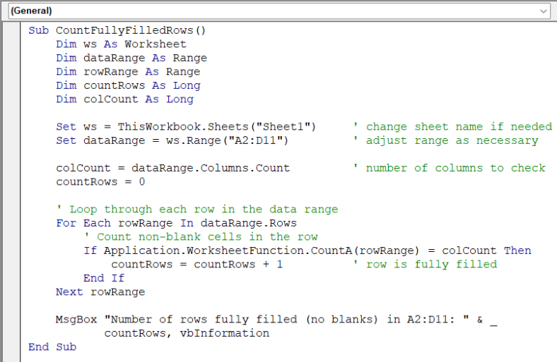 How To Count Rows With Data In Excel Using Vba 4 Ways Excel Insider 8135