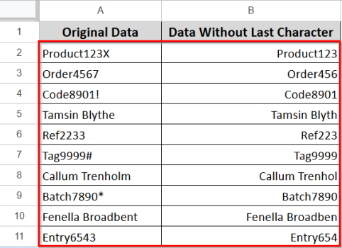How to Remove Last Character in Google Sheets (3 Simple Methods) - Excel Insider