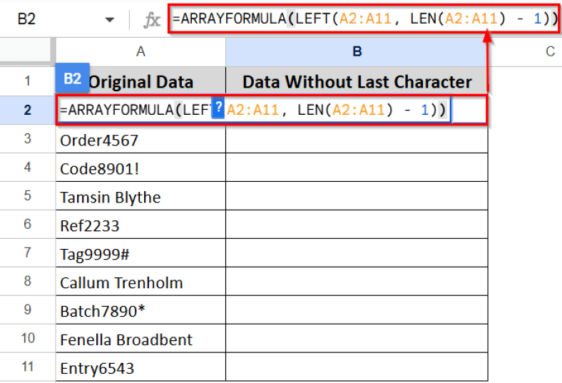 How to Remove Last Character in Google Sheets (3 Simple Methods) - Excel Insider