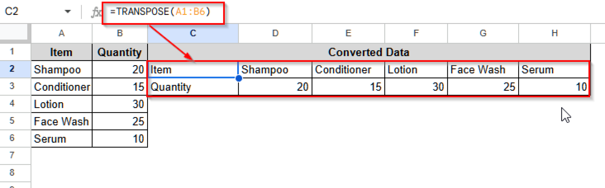 How to Convert Column to Row in Google Sheets (2 Simple Ways) - Excel Insider