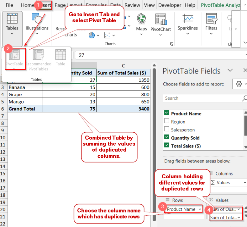 How to Combine Duplicate Rows and Sum the Values in Excel - Excel Insider