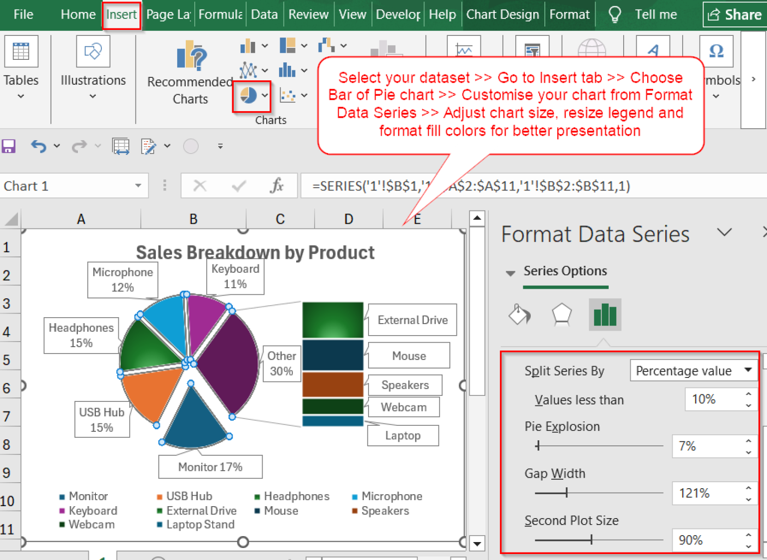 How To Create A Bar Of Pie Chart In Excel With Easy Steps Excel Insider