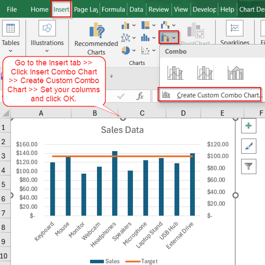 How to Add a Line to a Bar Chart in Excel (4 Different Ways) - Excel Insider