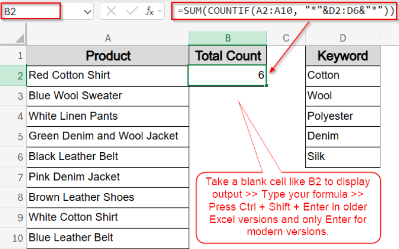 Countif To Count If Cell Contains Text From List In Excel Excel Insider