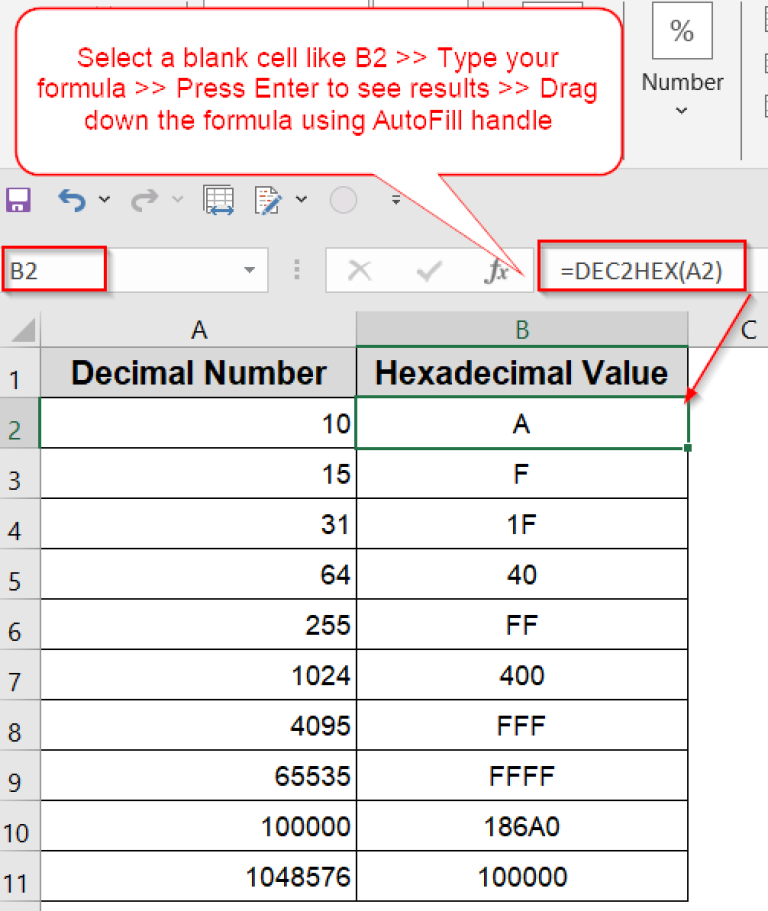 How to Convert Decimal Values to Hexadecimal in Excel - Excel Insider
