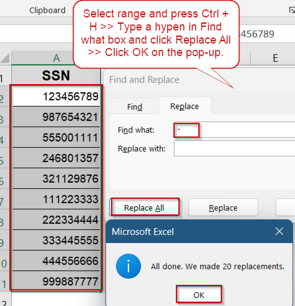 How to Remove Dashes from SSN in Excel (5 Useful Techniques) - Excel ...