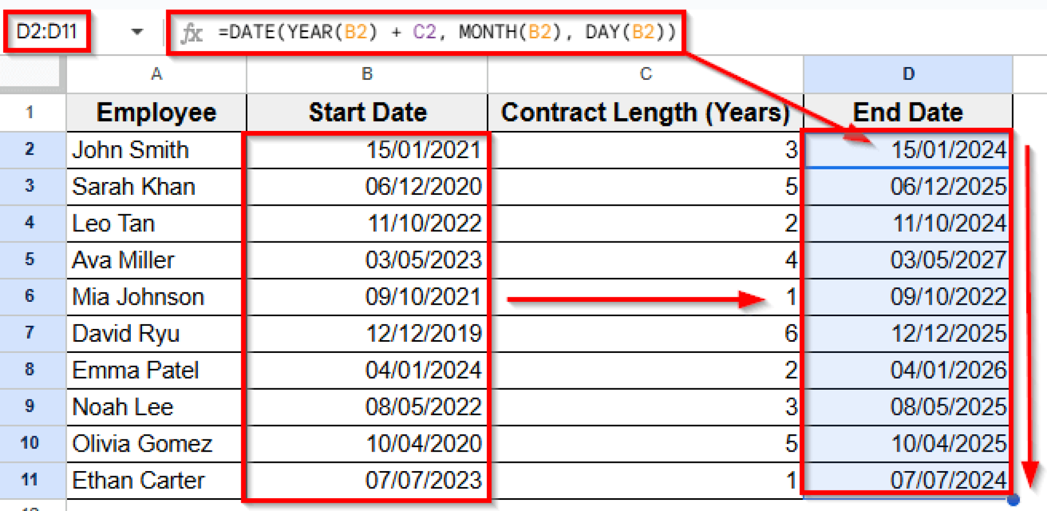 How to Add Years to Date In Google Sheets (2 Simple Ways) - Excel Insider