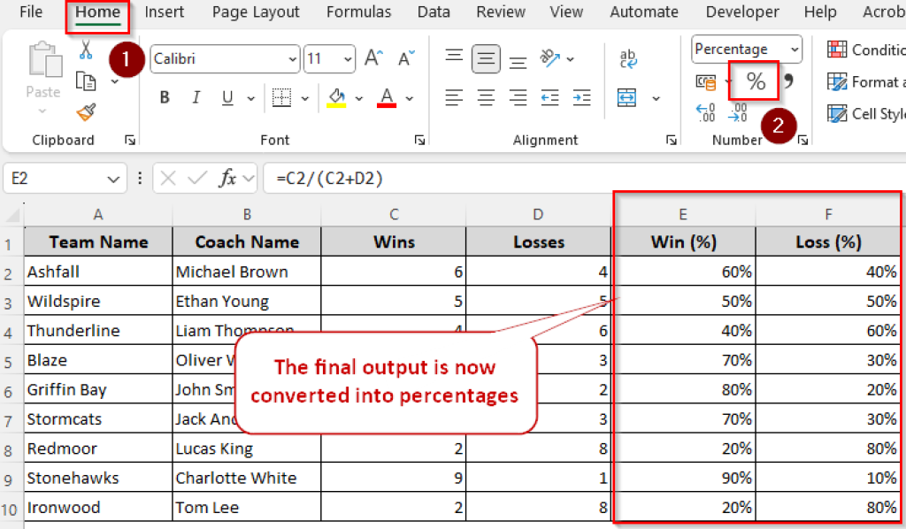 How to Calculate Win-Loss Percentage in Excel (5 Easy Ways) - Excel Insider