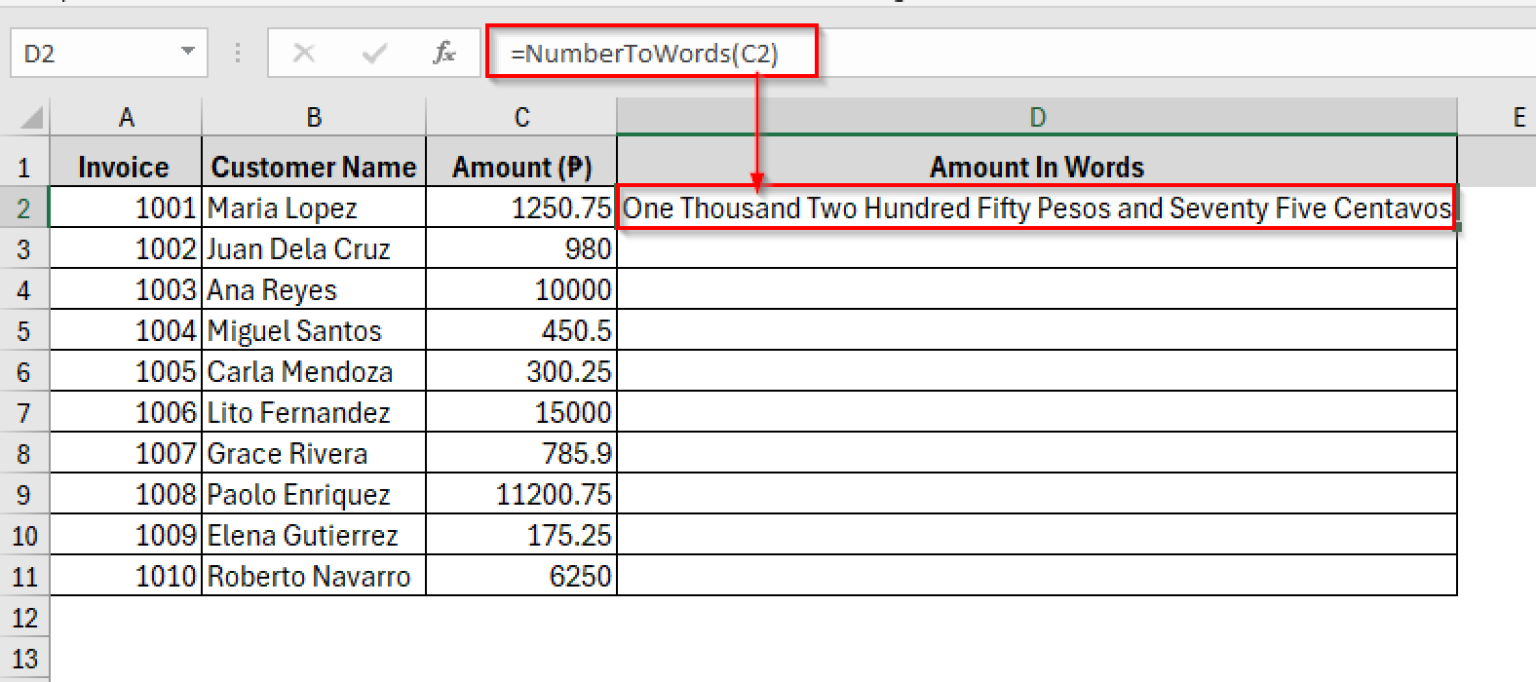 How to Convert Number to Words in Excel for Peso (2 Ways) - Excel Insider