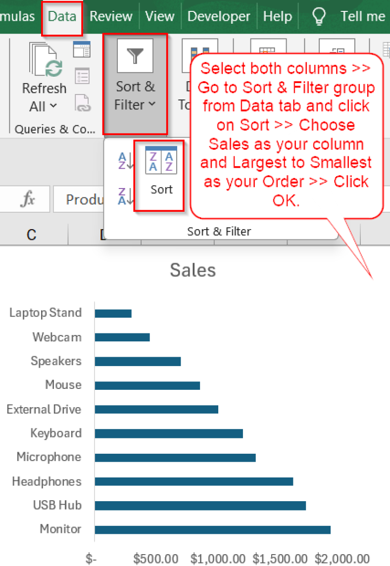 How to Sort a Bar Chart in Descending Order in Excel - Excel Insider