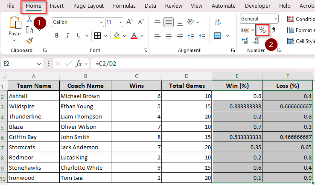 How to Calculate Win-Loss Percentage in Excel (5 Easy Ways) - Excel Insider