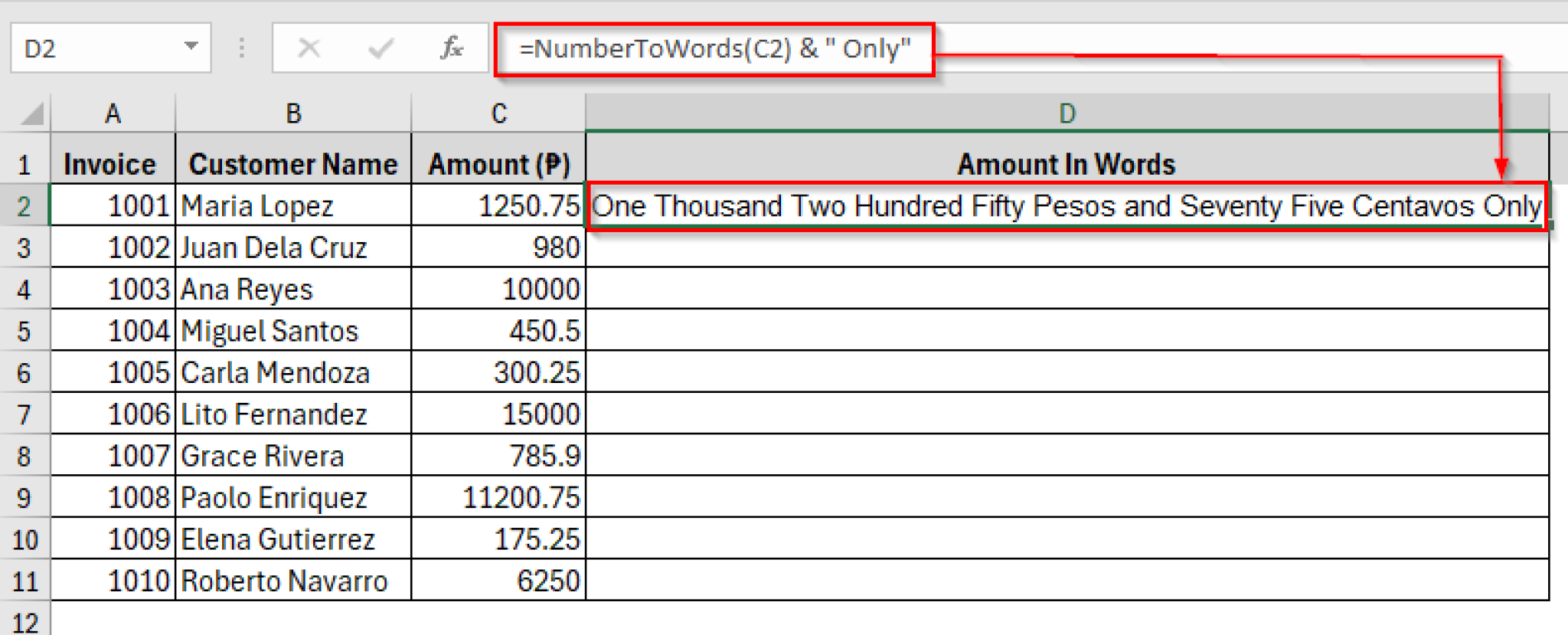 How to Convert Number to Words in Excel for Peso (2 Ways) - Excel Insider