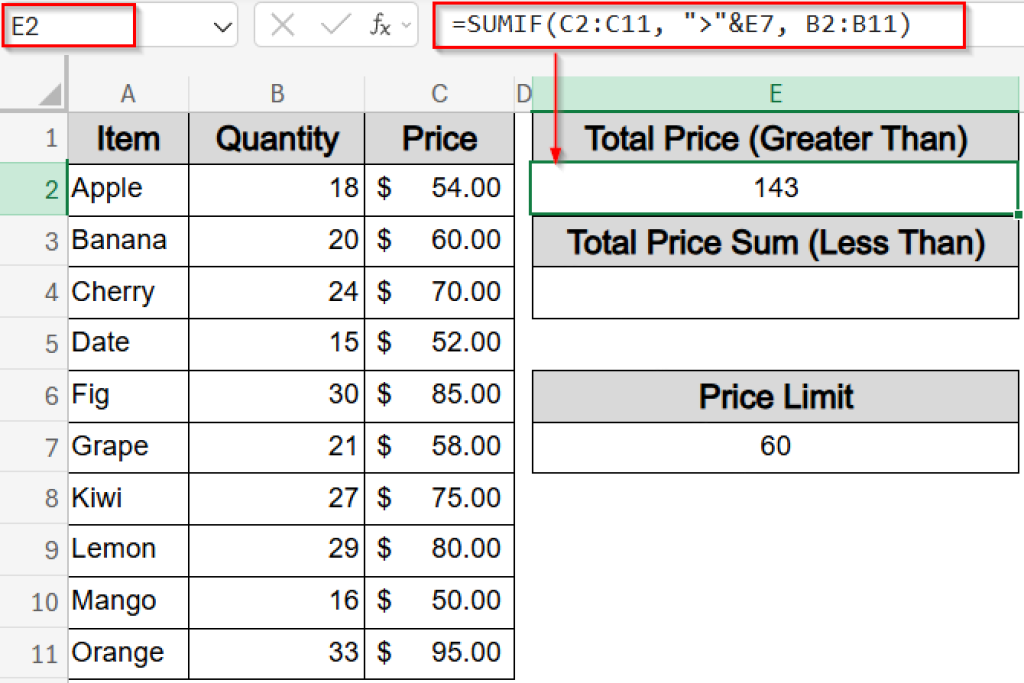 How to Sum If Greater Than and Less Than a Cell Value in Excel - Excel Insider