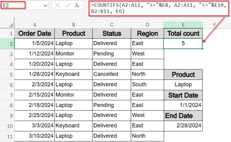 How to Use COUNTIFS with Date Range and Text in Excel - Excel Insider