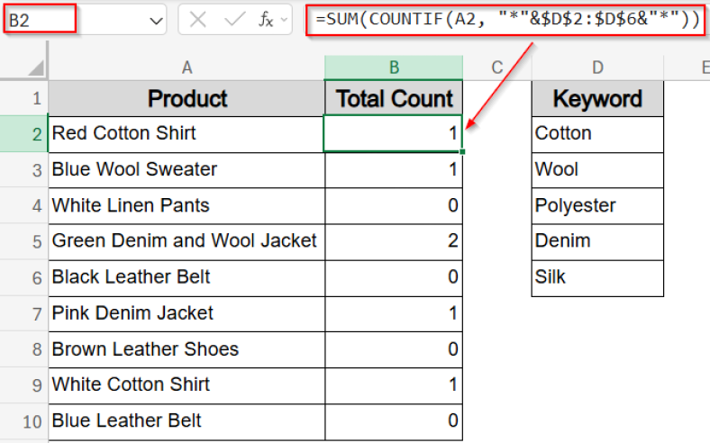 COUNTIF to Count If Cell Contains Text from List in Excel - Excel Insider