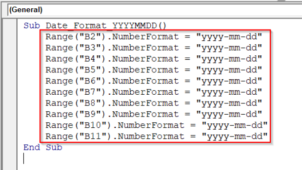 How to Format Date to YYYYMMDD with Excel VBA (3 Examples) - Excel Insider