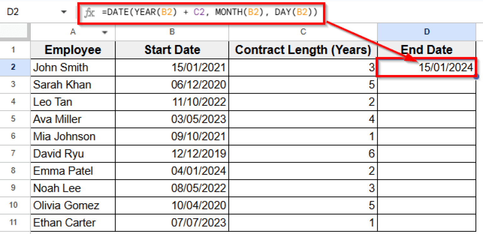 How to Add Years to Date In Google Sheets (2 Simple Ways) - Excel Insider