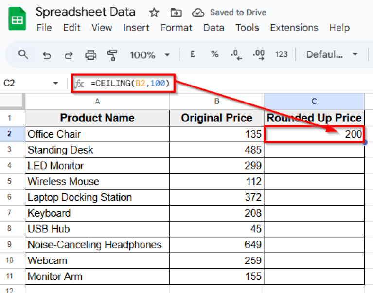 How to Round Up to the Nearest 100 in Google Sheets - Excel Insider