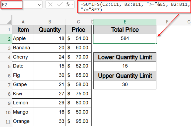 How to Sum If Greater Than and Less Than a Cell Value in Excel - Excel ...