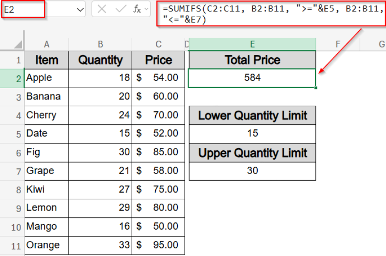 How to Sum If Greater Than and Less Than a Cell Value in Excel - Excel ...