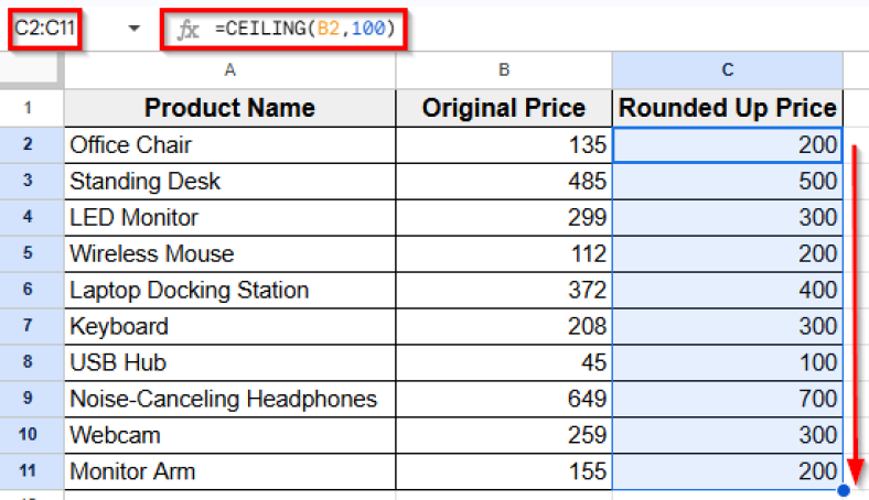 How to Round Up to the Nearest 100 in Google Sheets - Excel Insider