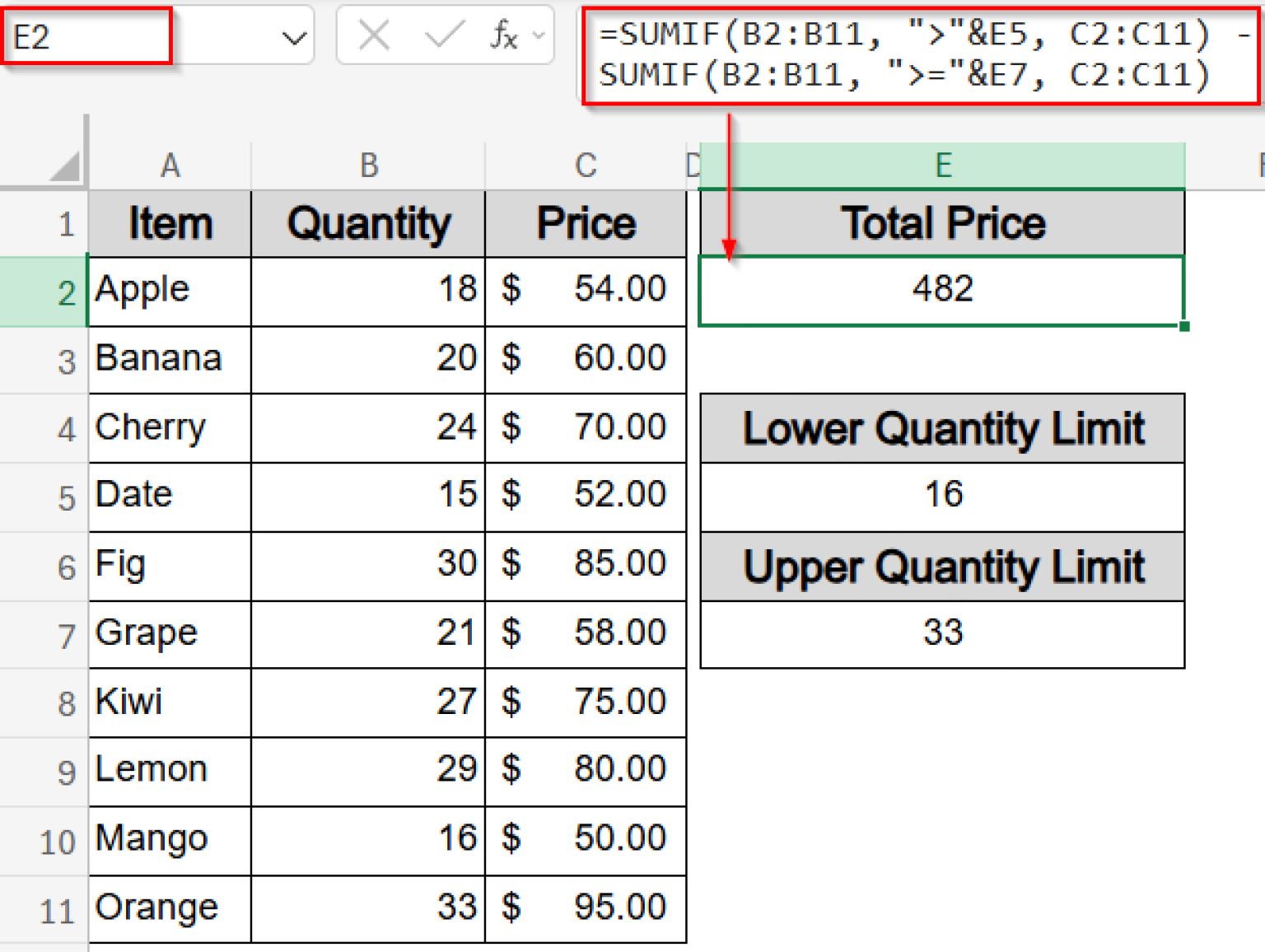 How to Sum If Greater Than and Less Than a Cell Value in Excel - Excel ...