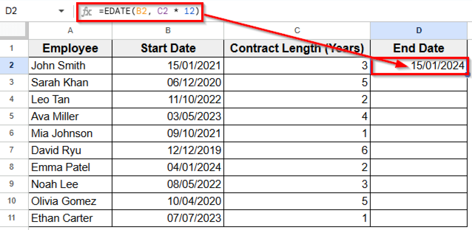 How to Add Years to Date In Google Sheets (2 Simple Ways) - Excel Insider