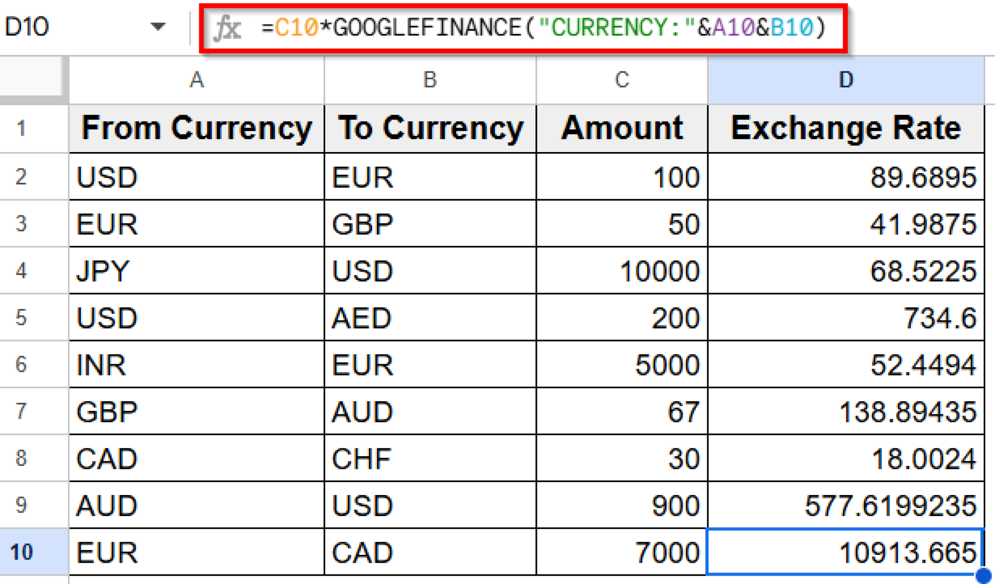 Currency Conversion Formula in Google Sheets (2 Examples) - Excel Insider