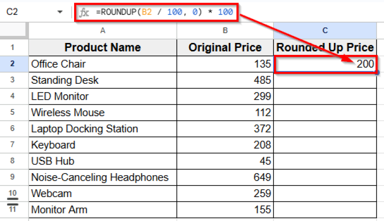 How to Round Up to the Nearest 100 in Google Sheets - Excel Insider