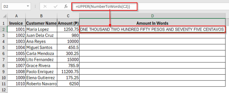 How to Convert Number to Words in Excel for Peso (2 Ways) - Excel Insider