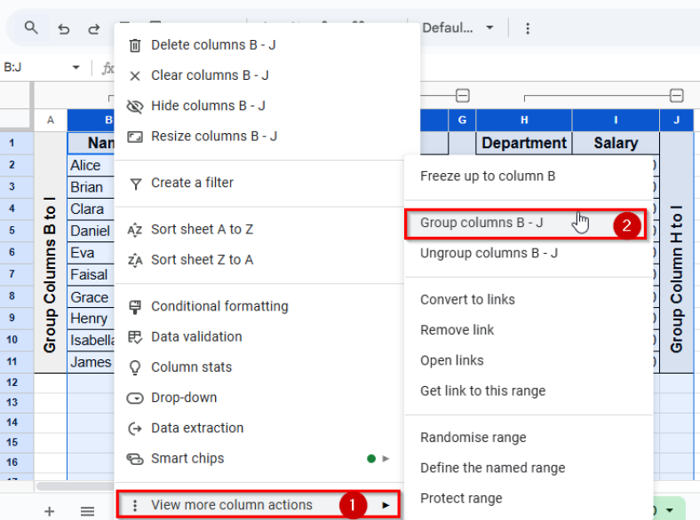 How to Group Columns in Google Sheets (Simple & Nested) - Excel Insider