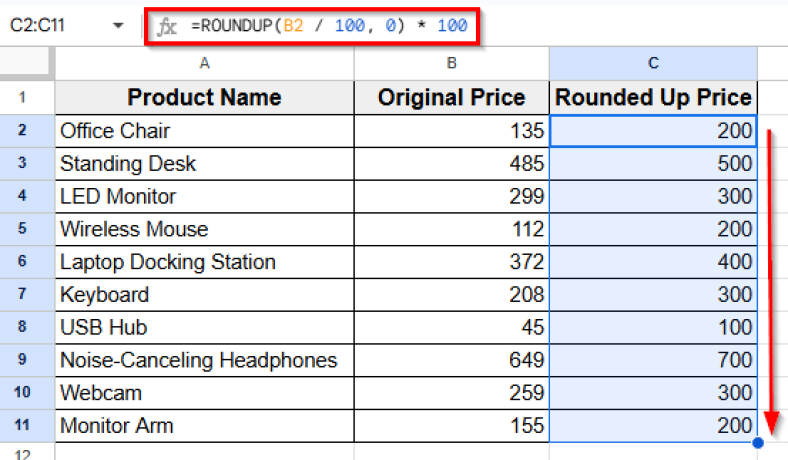 How to Round Up to the Nearest 100 in Google Sheets - Excel Insider
